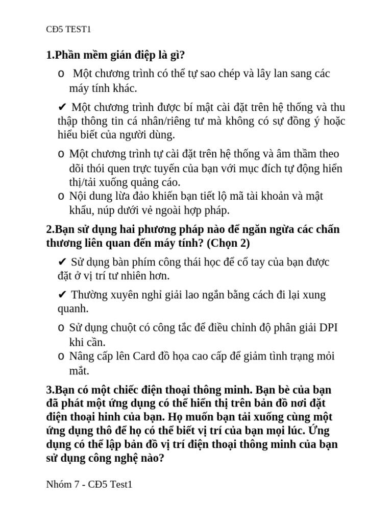 CĐ5 - Test1 - Nhóm 7 | PDF