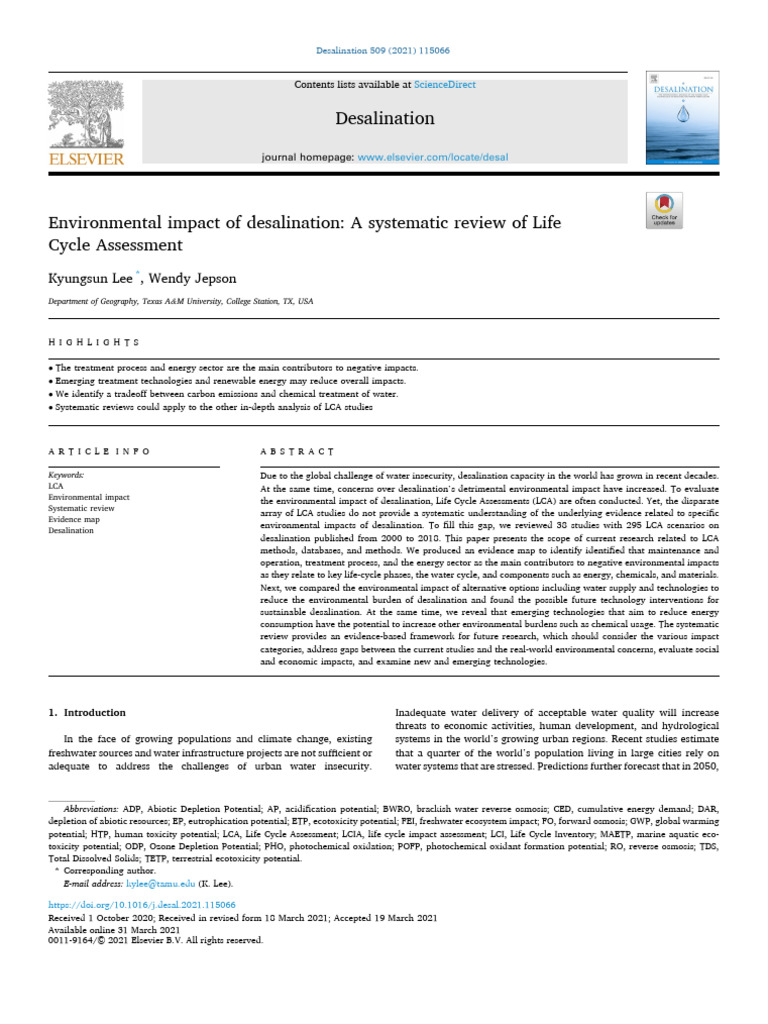 Environmental Impact of Desalination LCA | PDF | Life Cycle Assessment ...