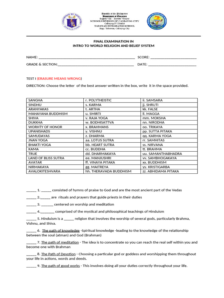 World Religion Exam: Key Concepts | PDF | Noble Eightfold Path ...