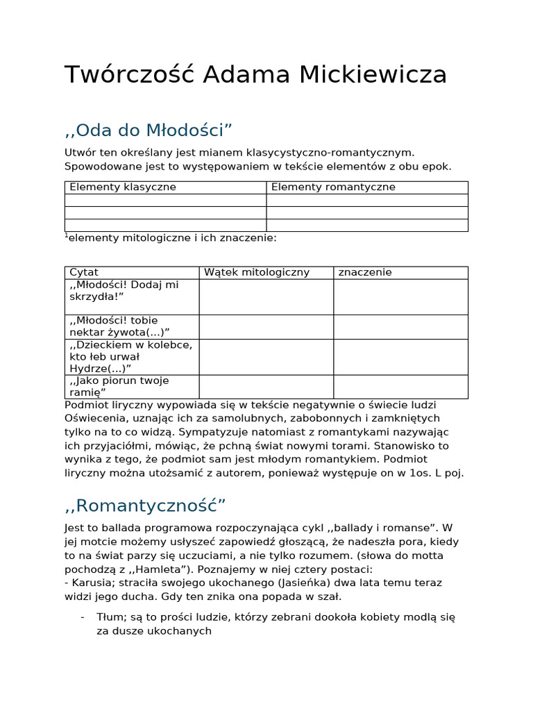 Twórczość Adama Mickiewicza | PDF