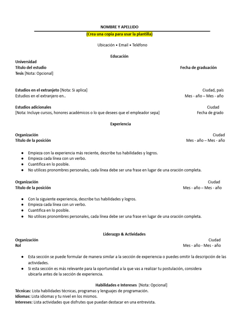 Plantilla de Currículum de Harvard | PDF