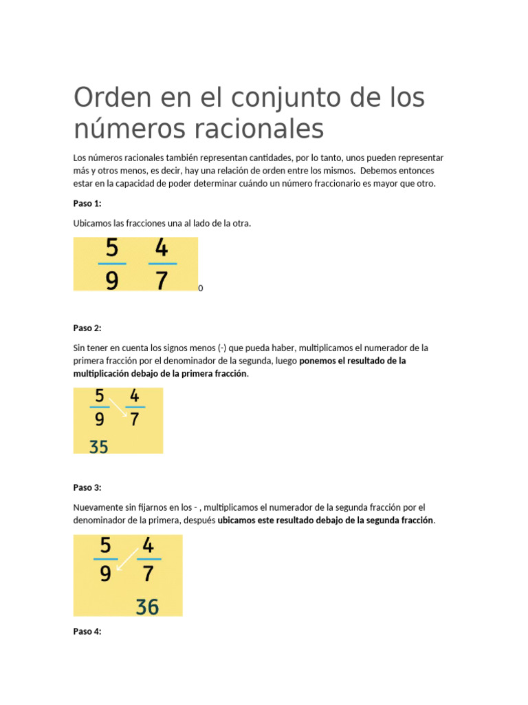 Orden en el conjunto de los números racionales | PDF