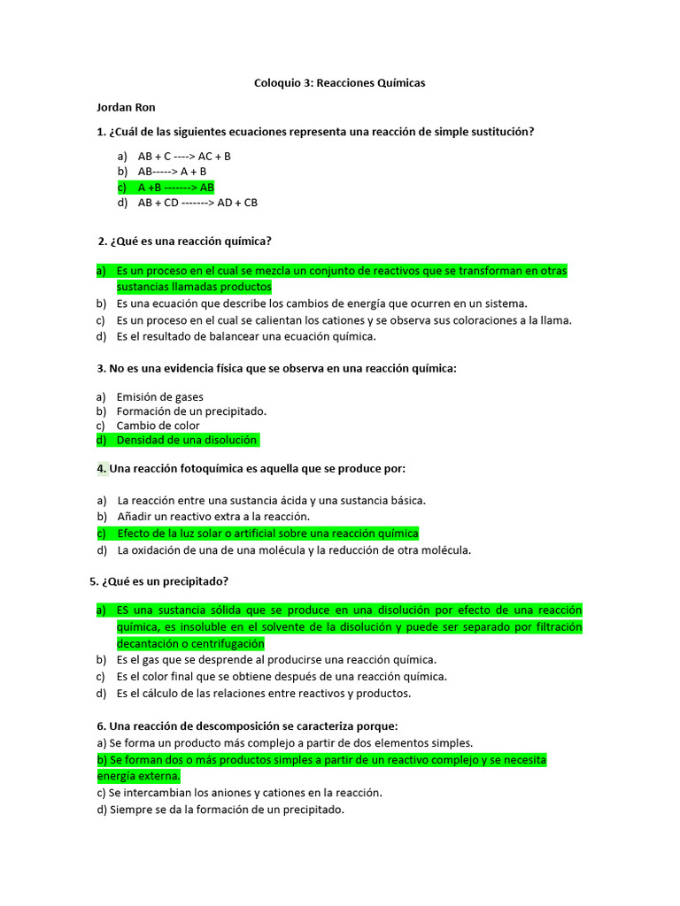Coloquio 3-Reacciones Químicas-3 | PDF