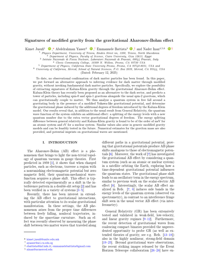 Signatures of Modified Gravity From The Gravitational Aharonov-Bohm ...