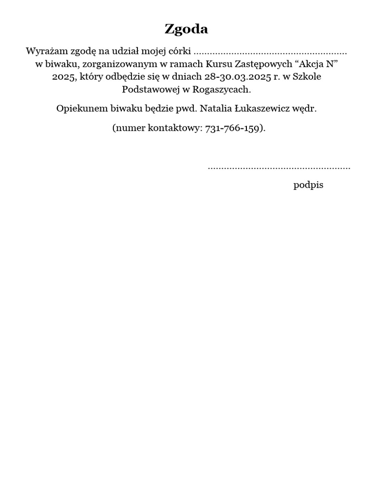 Zgoda Na Biwak Kursowy | PDF