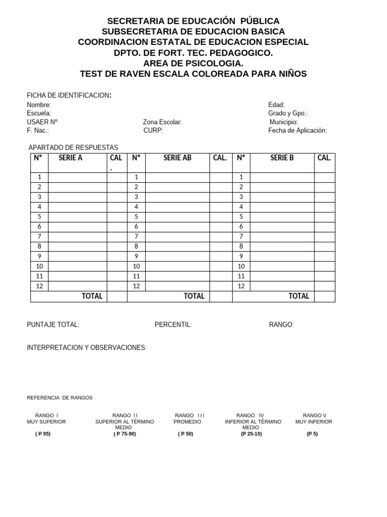 Test de Raven para Evaluación Infantil | PDF