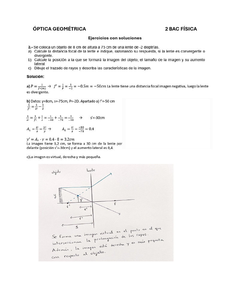 Problemas de Óptica Geométrica Con Soluciones | PDF
