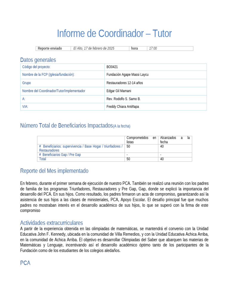 Informe de Tutor | PDF | Aprendizaje | Cognición
