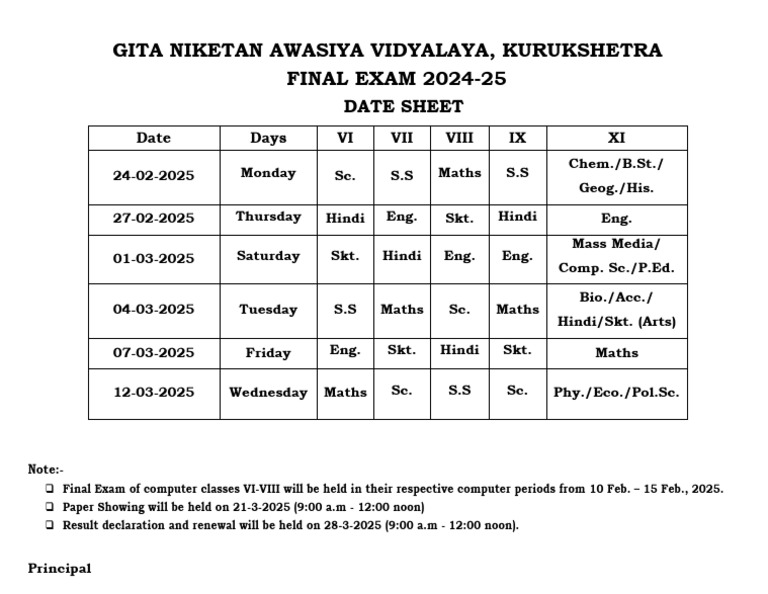 Final Exam Schedule 2024-25 | PDF