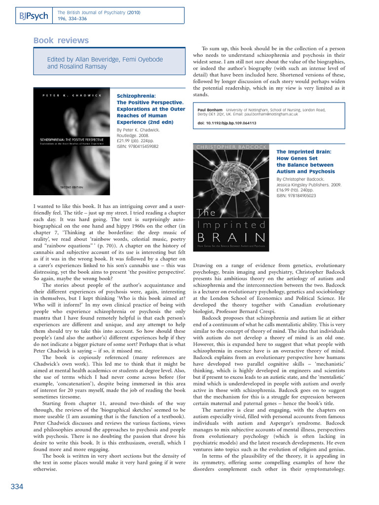 The Imprinted Brain - Christopher Badcock | PDF | Mental Disorder | Autism