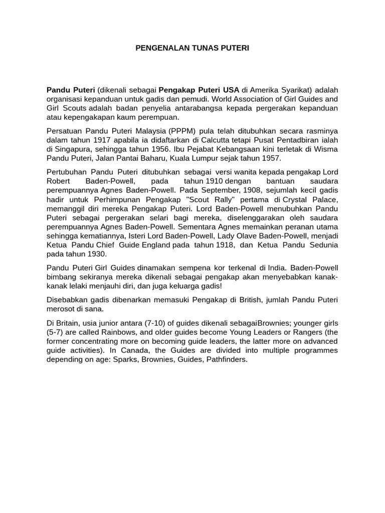 Pengenalan Tunas Puteri | PDF