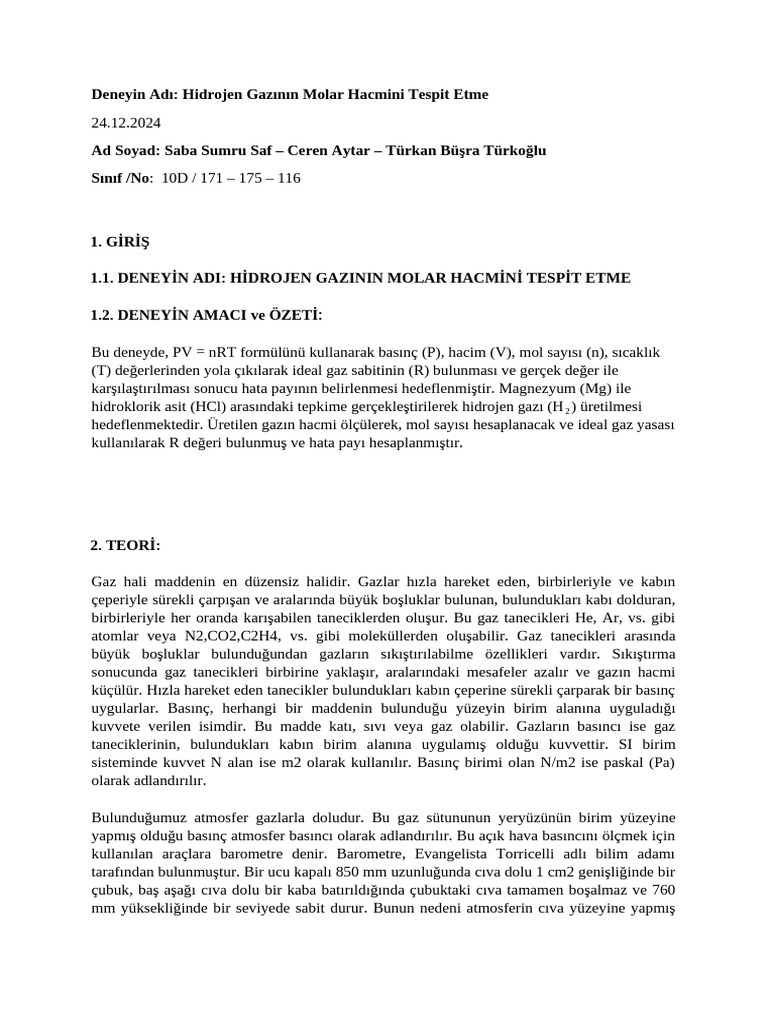 Kimya deney Mg - HCl | PDF