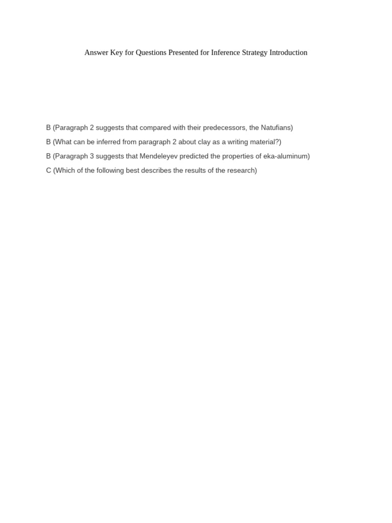 Inference Strategy Answer Key | PDF