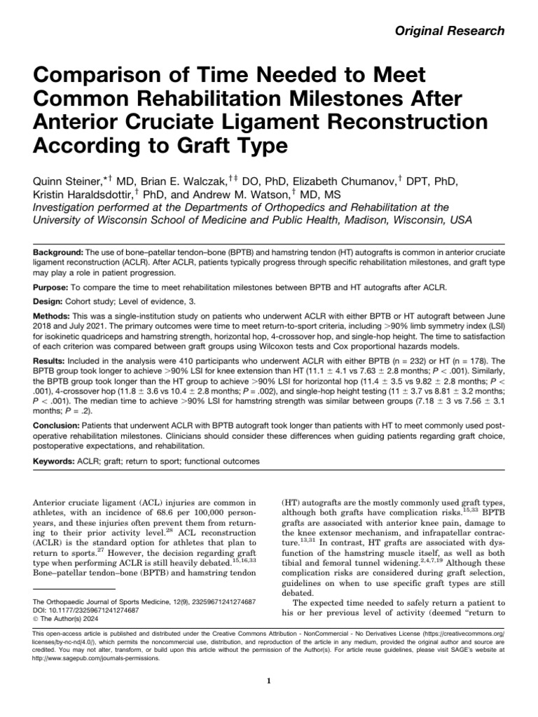 Comparison of Time Needed To Meet Common Rehabilitation Milestones ...