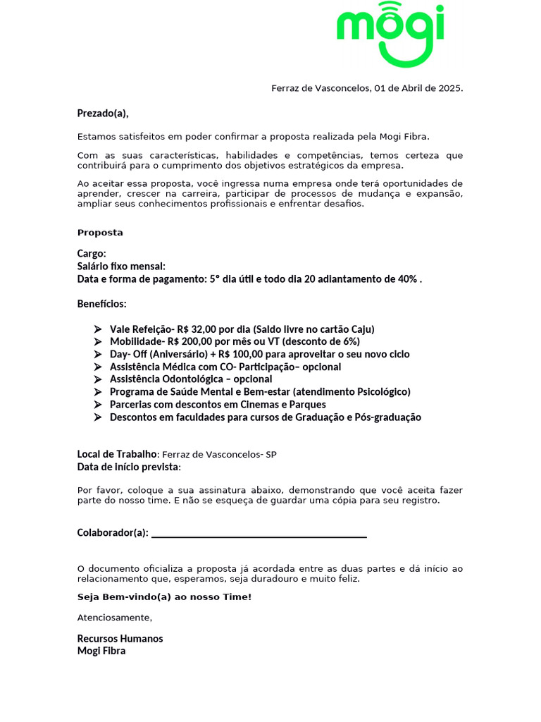 Carta Proposta_ Modelo | PDF