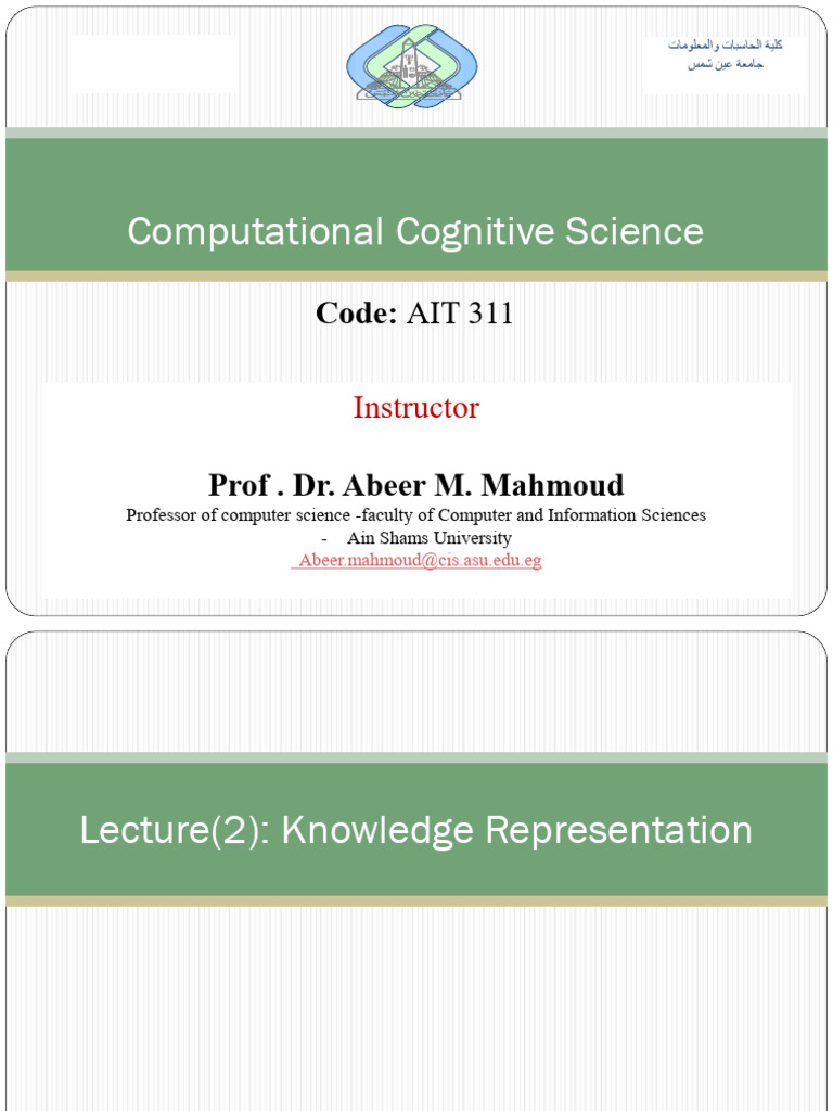 Lec 3-Lec4 CCS-prof-abeer-knowledge Representation PDF | PDF | Knowledge Representation And ...