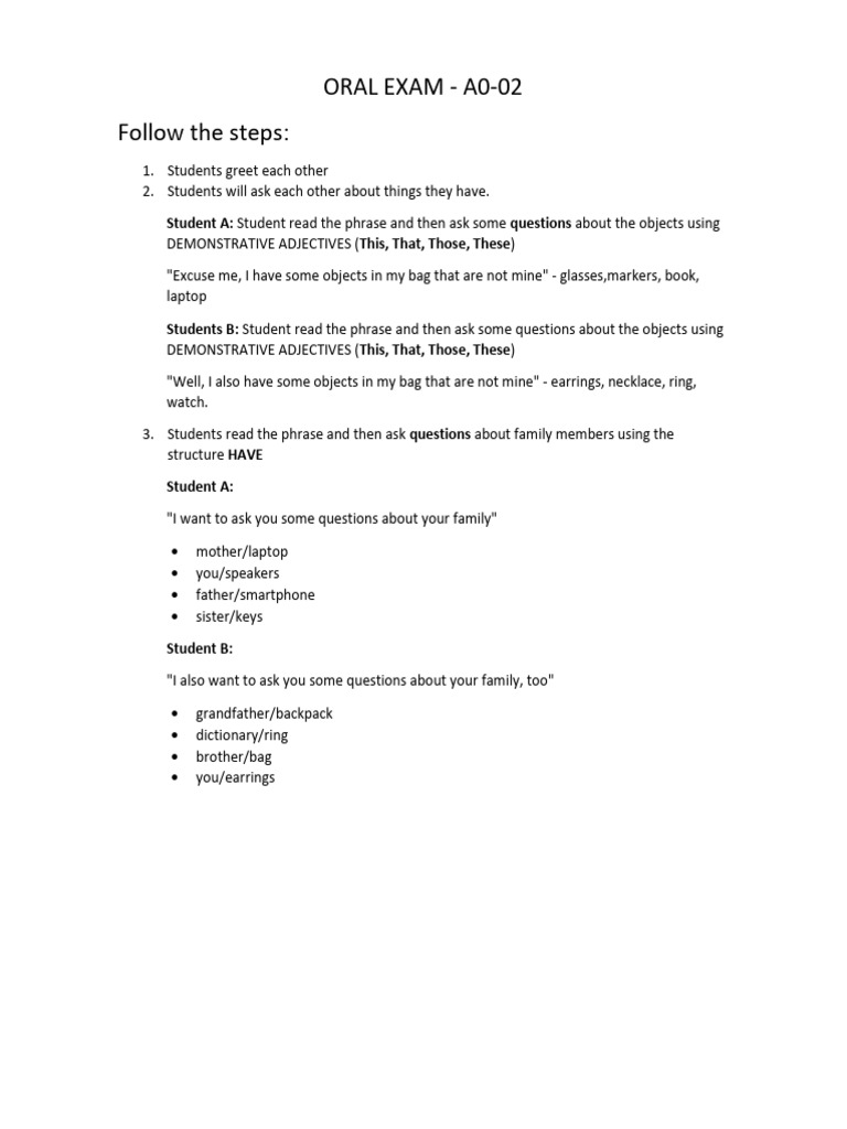 A0-02 Oral Exam: Demonstrative Adjectives | PDF