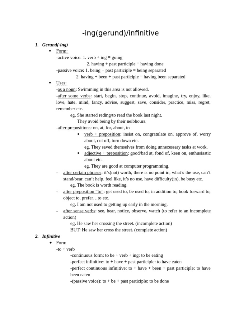 Ing (Gerund) 4nd Infinitive | PDF | Verb | Linguistic Morphology