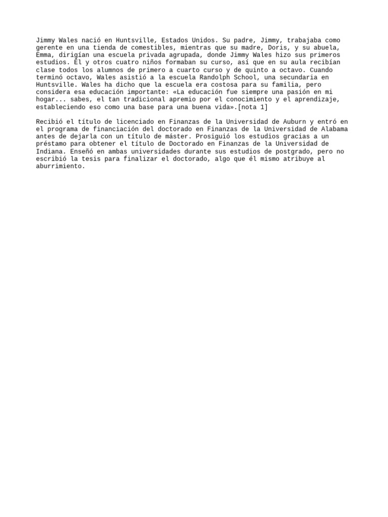 Biografía de Jimmy Wales: Educación y Orígenes | PDF