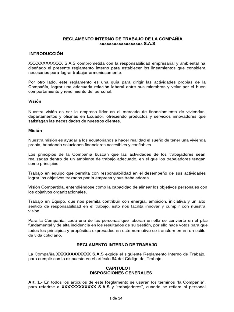 Reglamento Interno de Trabajo S.A.S. | PDF | Salario | Derecho laboral