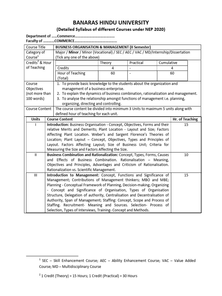 BHU NEP 2020 B.Com Syllabus Overview | PDF | Public Finance | Taxes