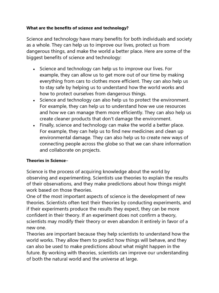 What Are The Benefits of Science and Technology | PDF | Science | Theory