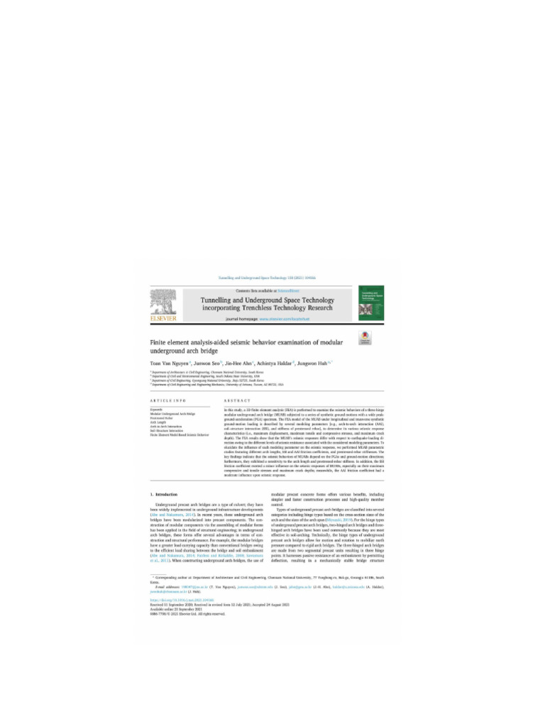 Finite Element Analysis-Aided Seismic Behavior Examination of Modular Underground Arch Bridge ...