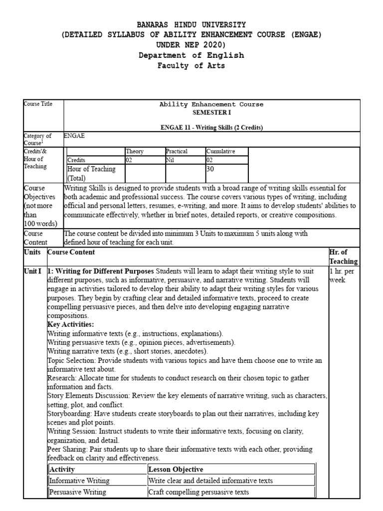 Department of English AEC Course | PDF | Reading Comprehension | Citation