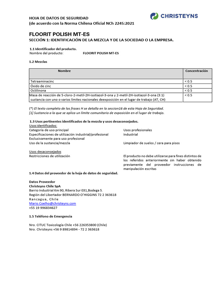 Hds-Floorit Polish Mt-Es-Christeyns CH 2245-2021-1 Un N-A | PDF ...