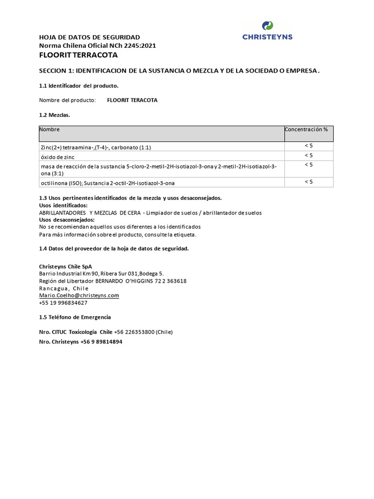 Hds-Floorit Terracota - Christeyns - Chile - NCH 2245-2021-1 Un N-A ...