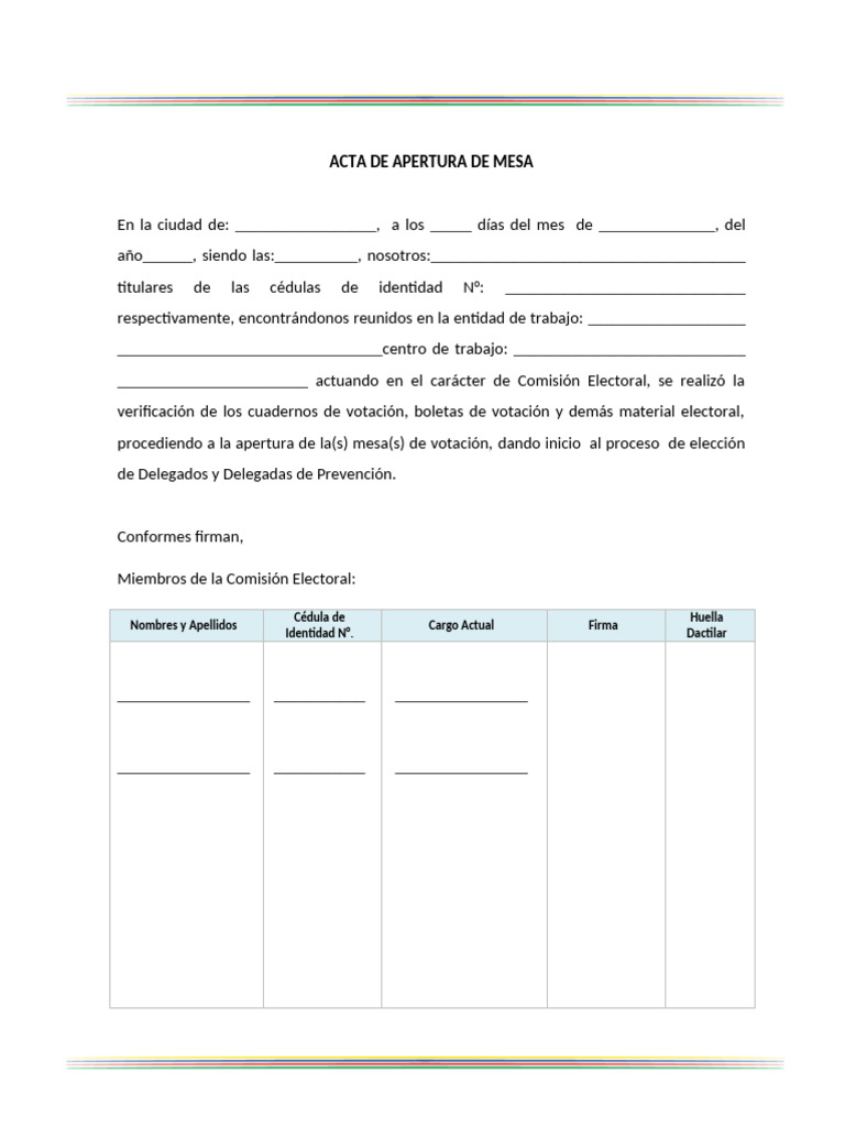 Formulario 9. Apertura de Mesa | PDF