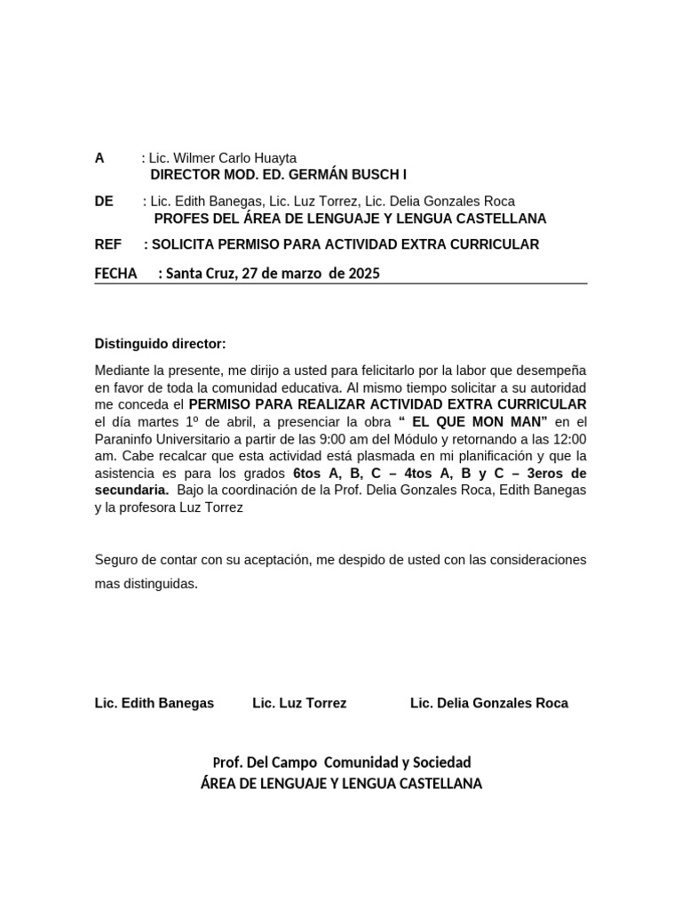 Solicita Permiso para Act Extra Curric | PDF