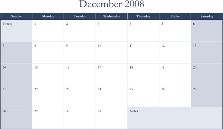 December 2008 Calendar Notes | PDF
