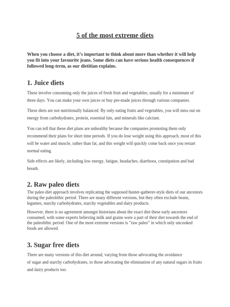 Extreme Diets: Risks and Consequences | PDF | Dieting | Paleolithic Diet