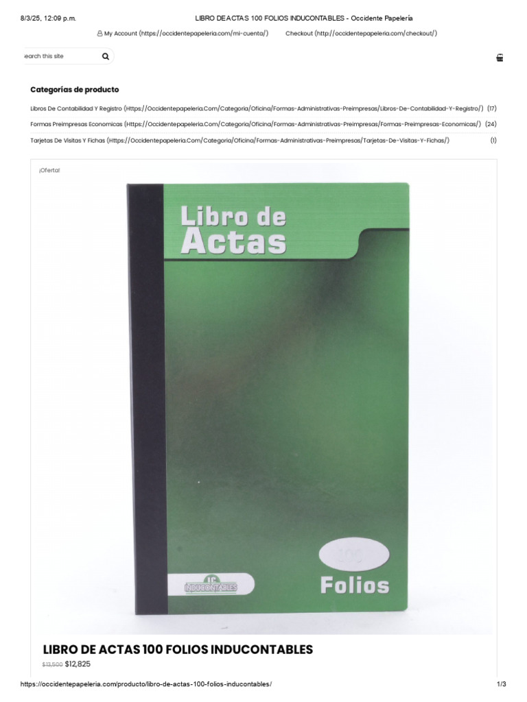 Libro de Actas 100 Folios Inducontables - Occidente Papelería | PDF