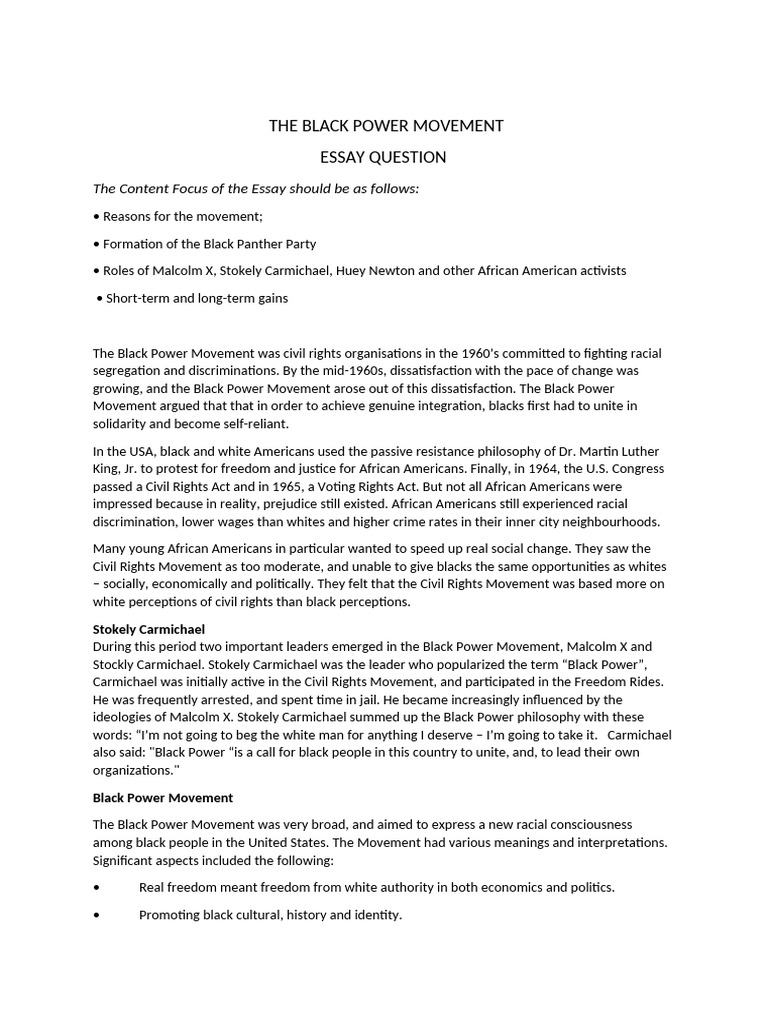Black Power Movement Overview | PDF | Black Power | Black Panther Party