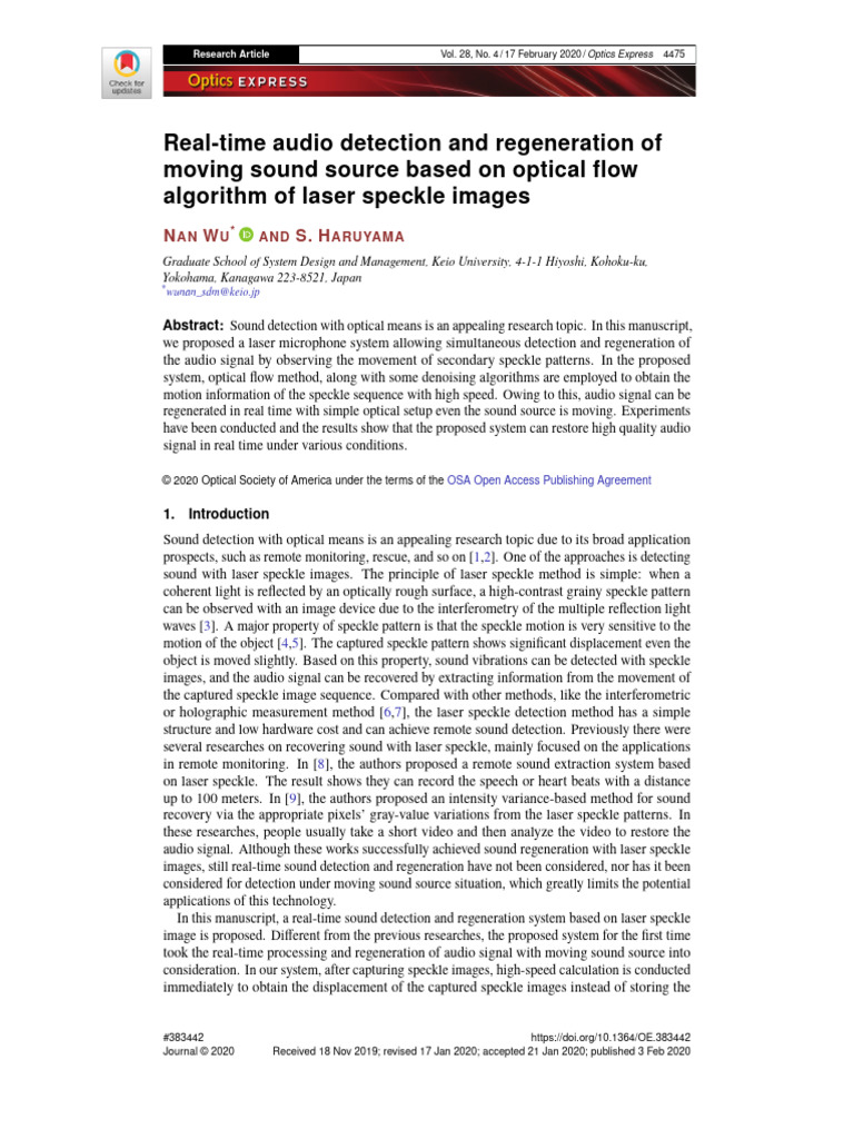 Real Time Audio Detection And Regeneration Of Moving Sound Source Based On Optical Flow
