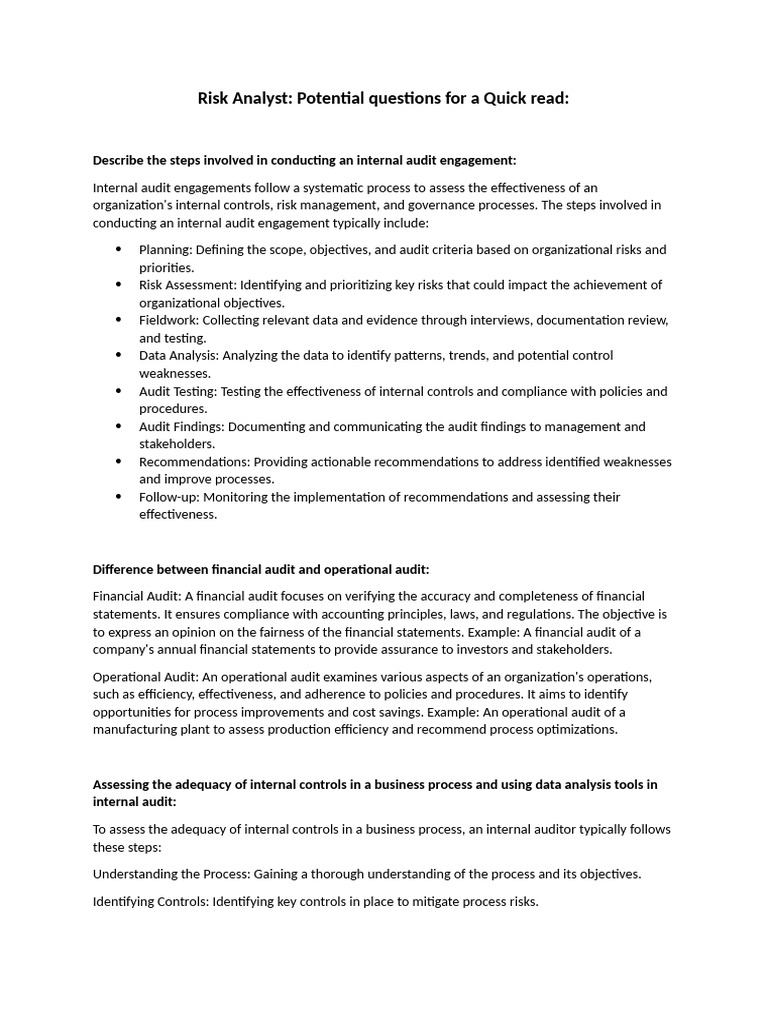 Some General Questions - Risk Analyst | PDF | Audit | Internal Control
