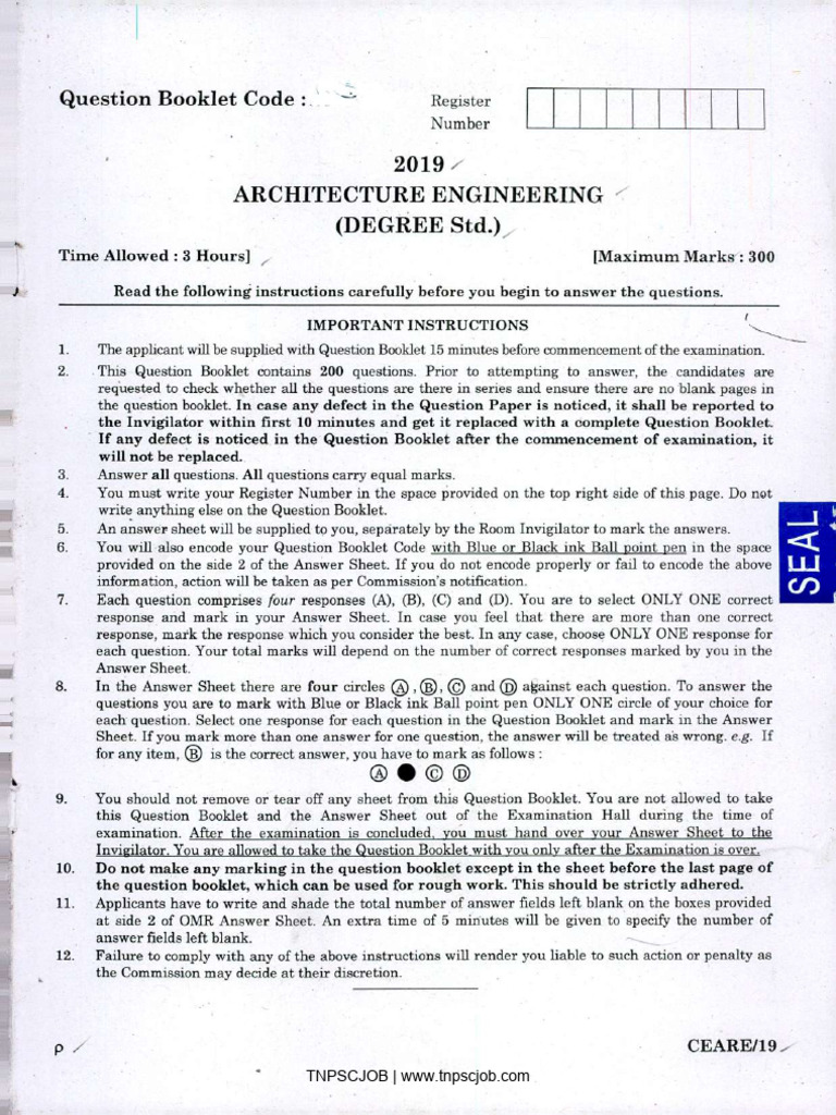 Architecture Engineering Question Paper 2019 - Degree Standard | PDF