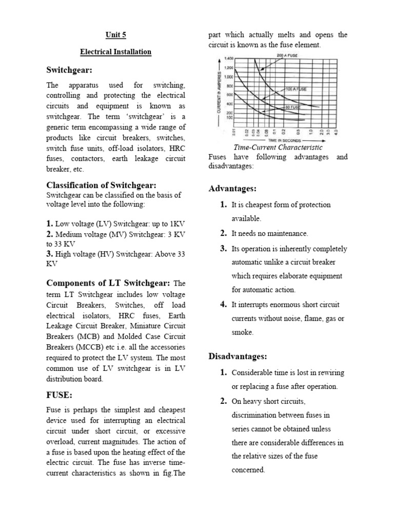 Unit 5th Electrical Installation | PDF | Fuse (Electrical) | Coaxial Cable