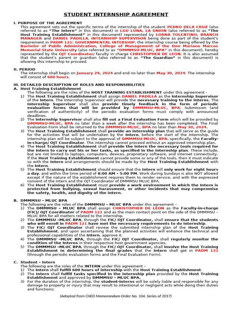 Student Internship Agreement Template | PDF | Non Disclosure Agreement ...