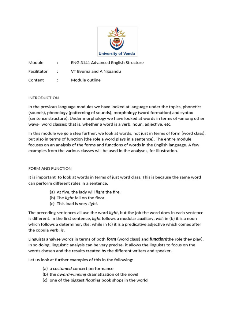 ENG 3141 Module 2025 Advanced Language Structure | PDF | Adjective | Phrase