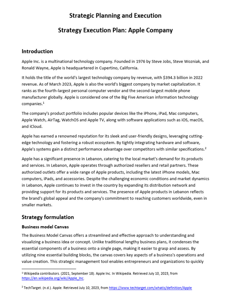 Strategic Planning and Execution - Apple Company by Mickel Nasr | PDF ...