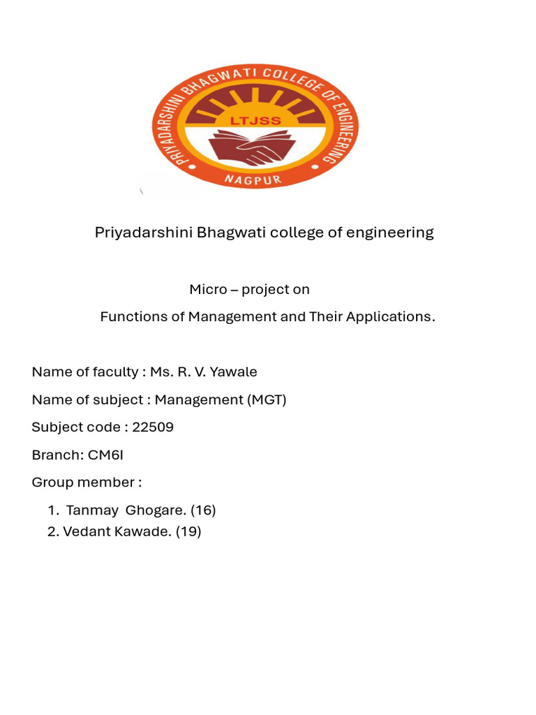 Functions of Management Micro-Project | PDF