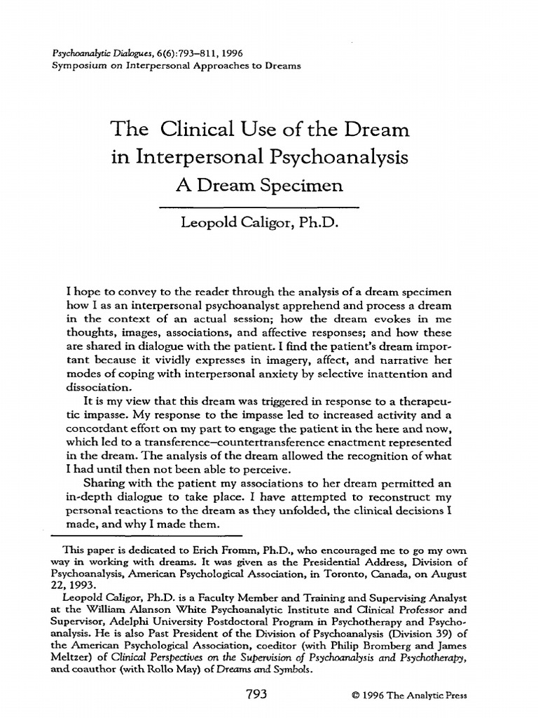 Interpersonal Psychoanalysis and Dreams | PDF | Psychoanalysis ...