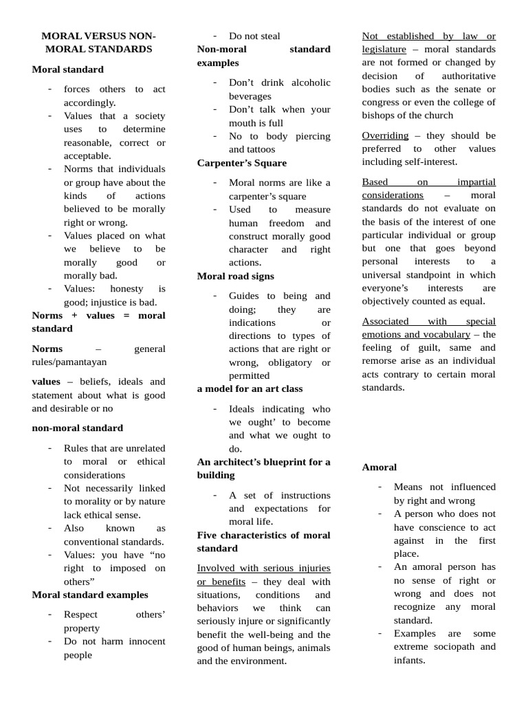 Moral vs. Non Moral Standards | PDF | Morality | Psychological Concepts