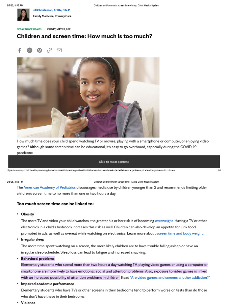 Children and Screen Time Guidelines | PDF | Health Care