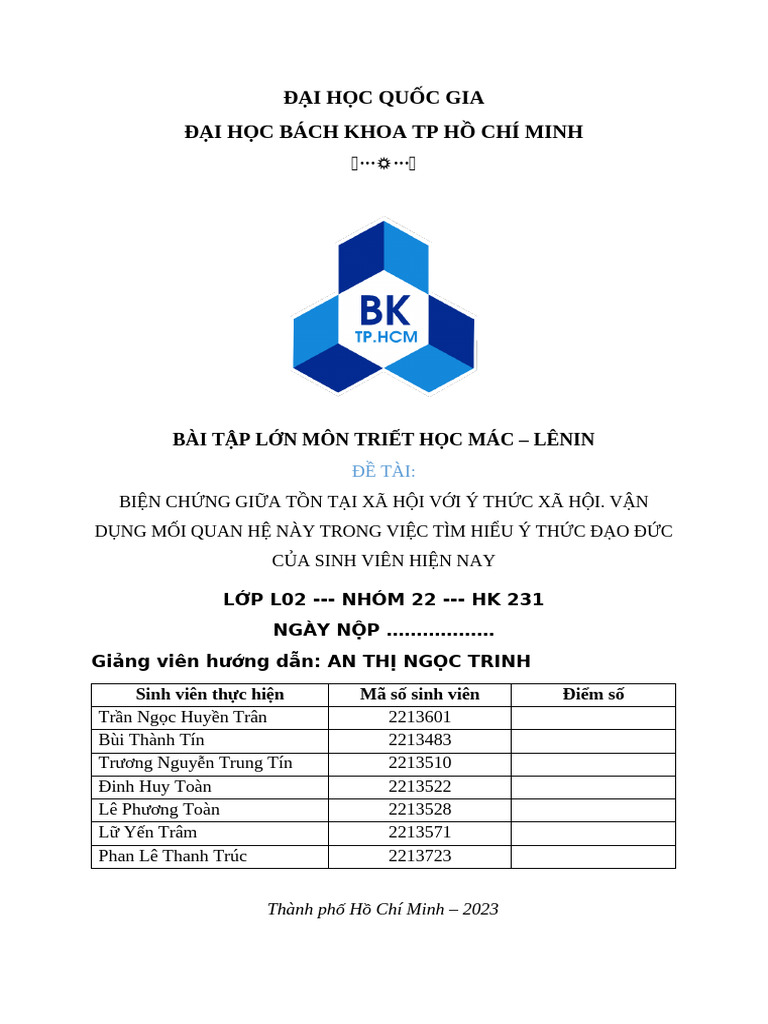 LỚP L02 - NHÓM 22 - BÀI TL MÔN TRIET HOC - HK 231 | PDF