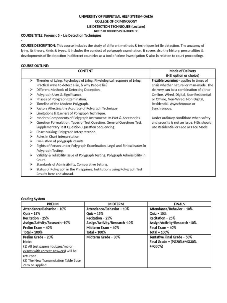 Lie Detection Techniques Notes Pdf Polygraph Lie