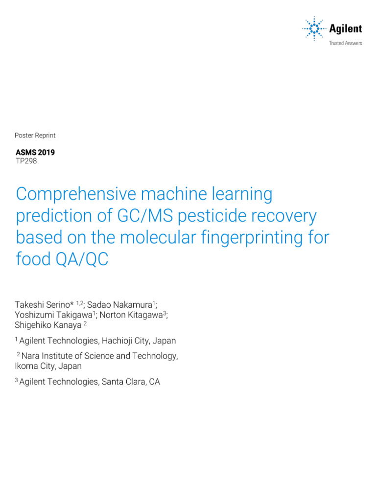Agilent ASMS 2019 TP298 Poster | PDF | Machine Learning | Molecules